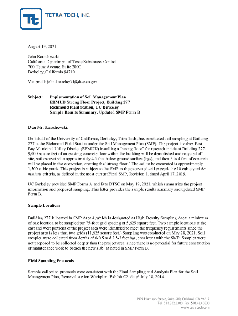 Fillable Online Soil Management Plan Ebmud Strong Floor Project Fax ...