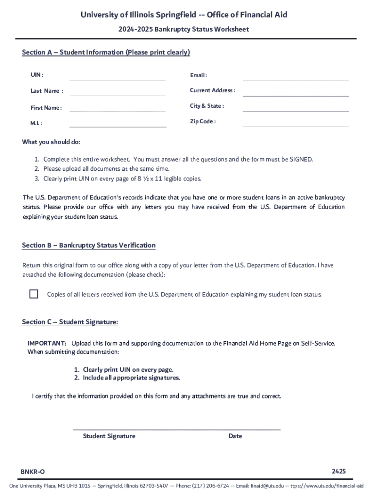 Fillable Online 2024-2025 Bankruptcy Status Worksheet Fax Email Print ...