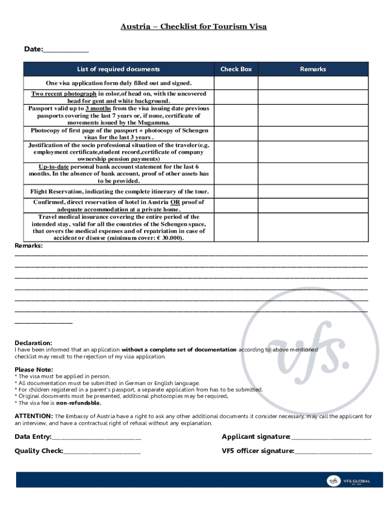Fillable Online Austria tourist visa Requirements, Application, and ...