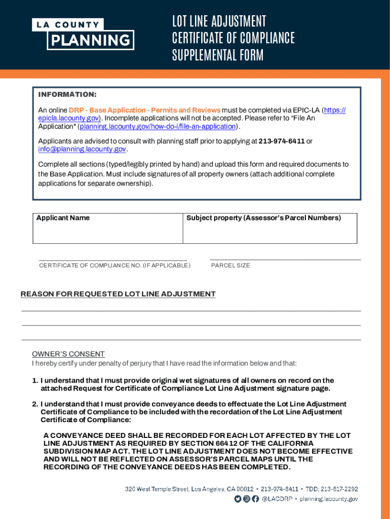 Fillable Online lot line adjustment certificate of compliance ...