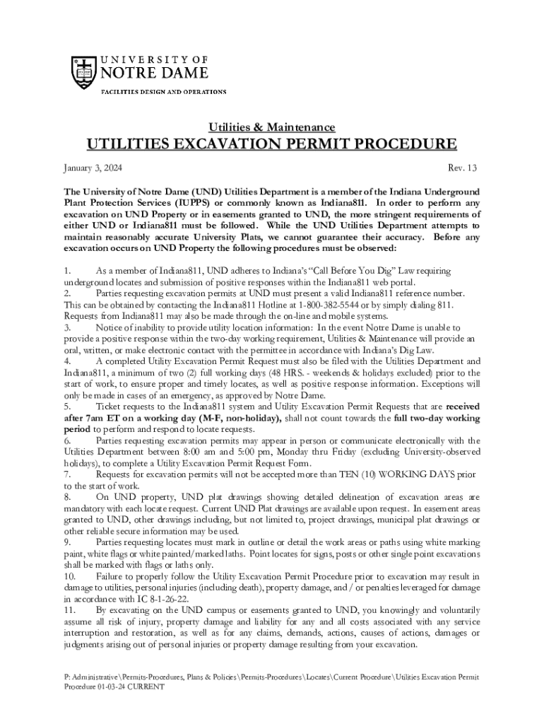 Fillable Online Utilities Excavation Permit Procedure Fax Email Print ...