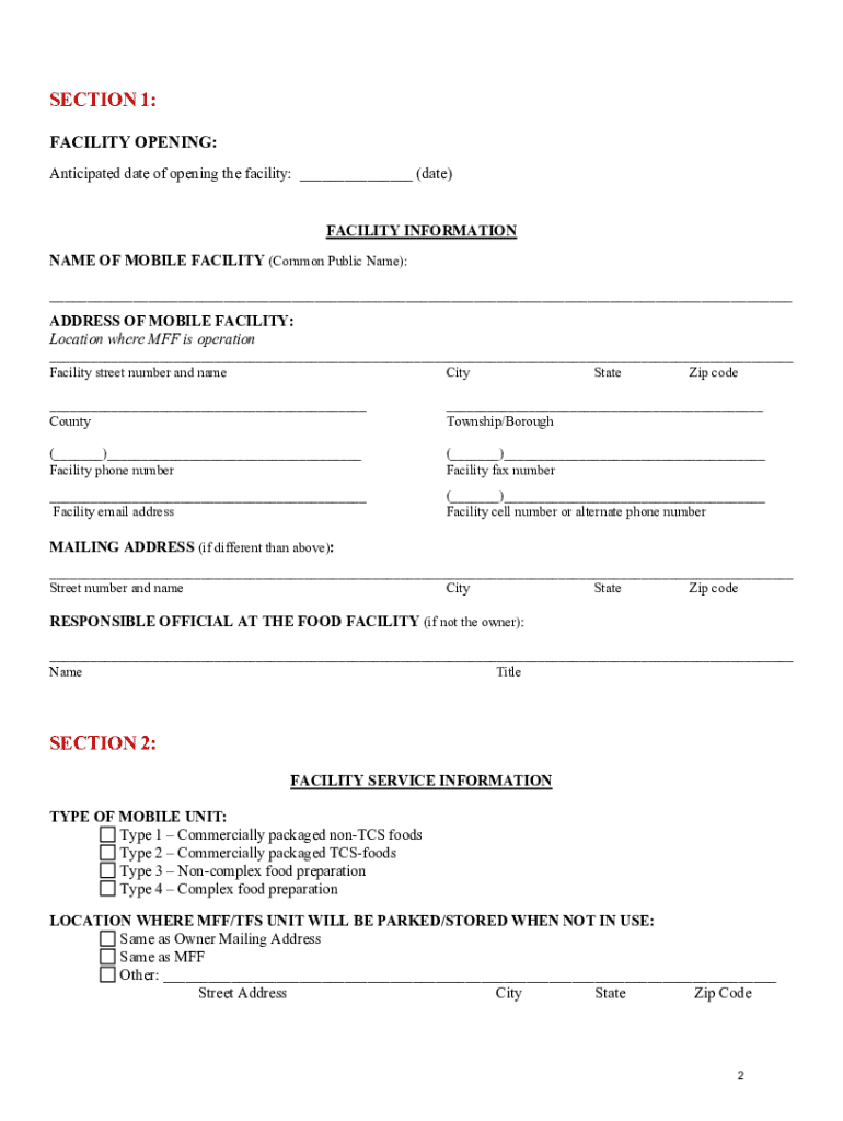 Fillable Online Application for Mobile Food Facility (mff) Permanent ...