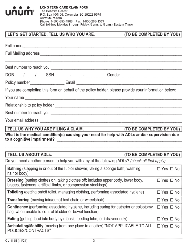 Fillable Online Long Term Care Claim Form Fax Email Print - pdfFiller
