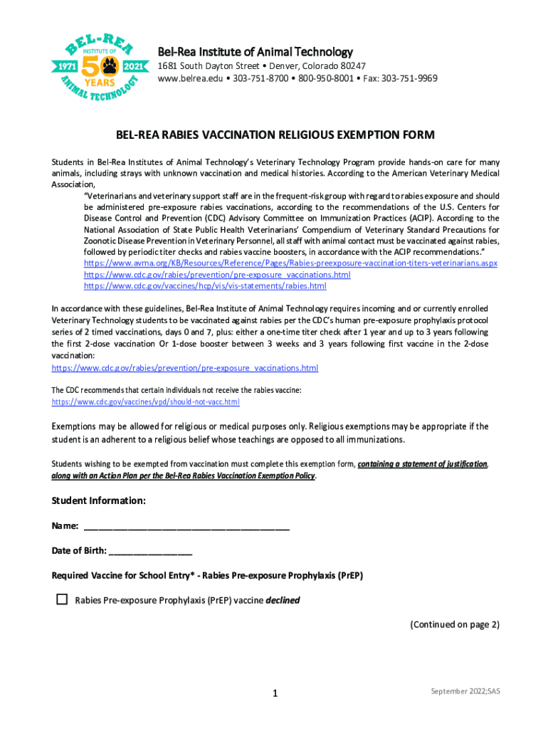 Fillable Online Rabies Vaccination Religious Exemption Fax Email Print ...