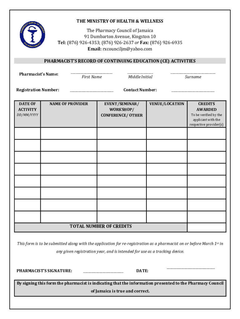 Fillable Online Pharmacist Continuing Education Record Fax Email Print ...