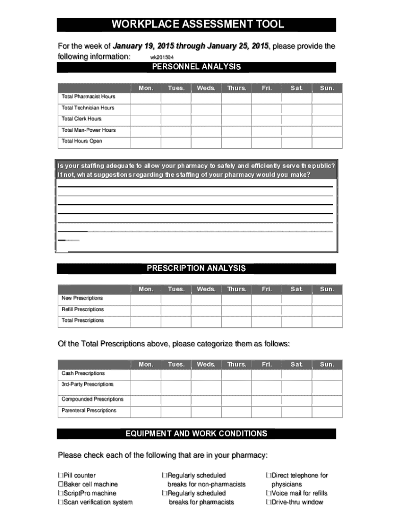 Fillable Online Workplace Assessment Tool for Pharmacy Fax Email Print ...