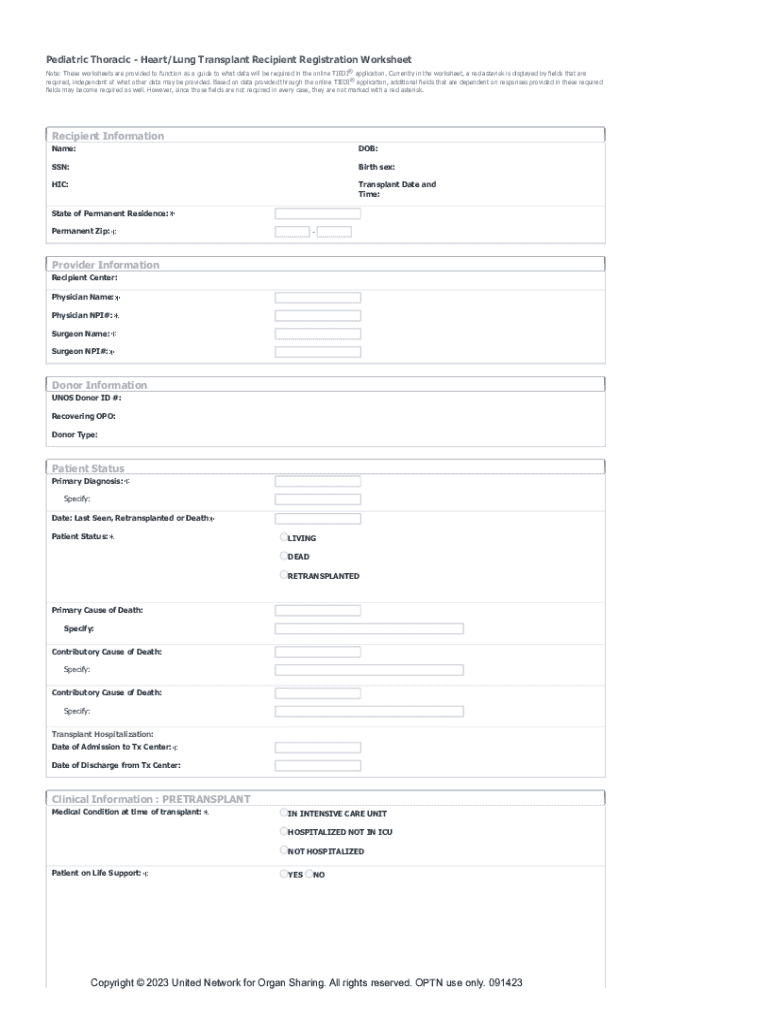 Fillable Online Pediatric Thoracic Transplant Registration Fax Email ...