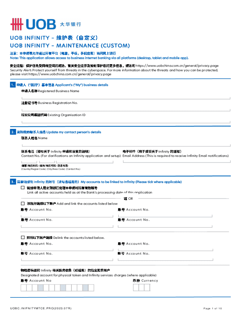 Fillable Online UOB InfinityDigital Banking for Business Fax Email ...