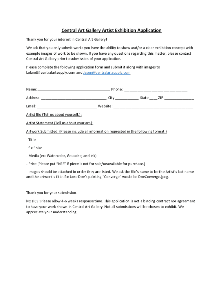 Fillable Online Artist Exhibition Application Fax Email Print - pdfFiller