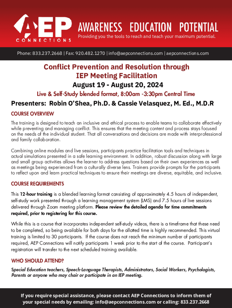 Fillable Online Conflict Prevention and Resolution Through Iep Meeting ...