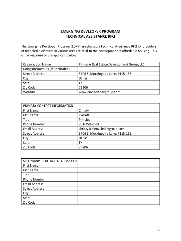 Fillable Online Emerging Developer Program - Technical Assistance Rfq Fax Email Print - pdfFiller