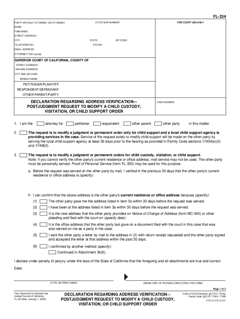 FL-334 DECLARATION REGARDING ADDRESS VERIFICATION: Fill out & sign ...