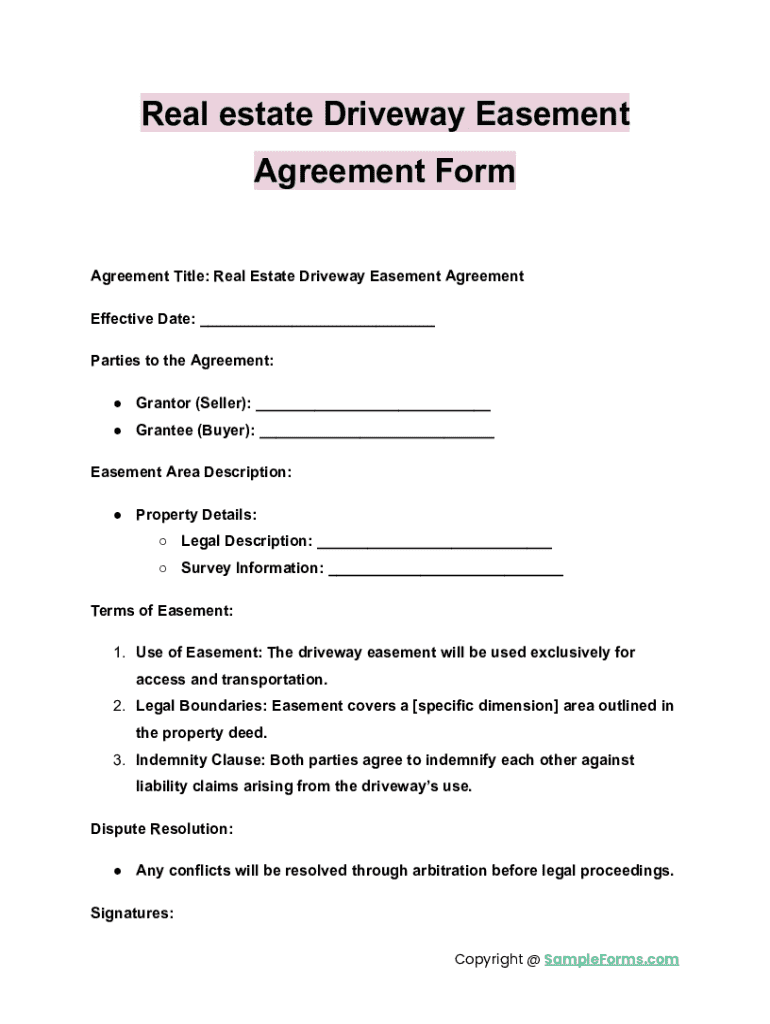 Fillable Online Driveway Easement Agreement Form - Fill Online ...