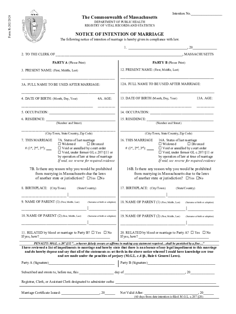 Fillable Online Notice of Intention of Marriage - Commonwealth of ...