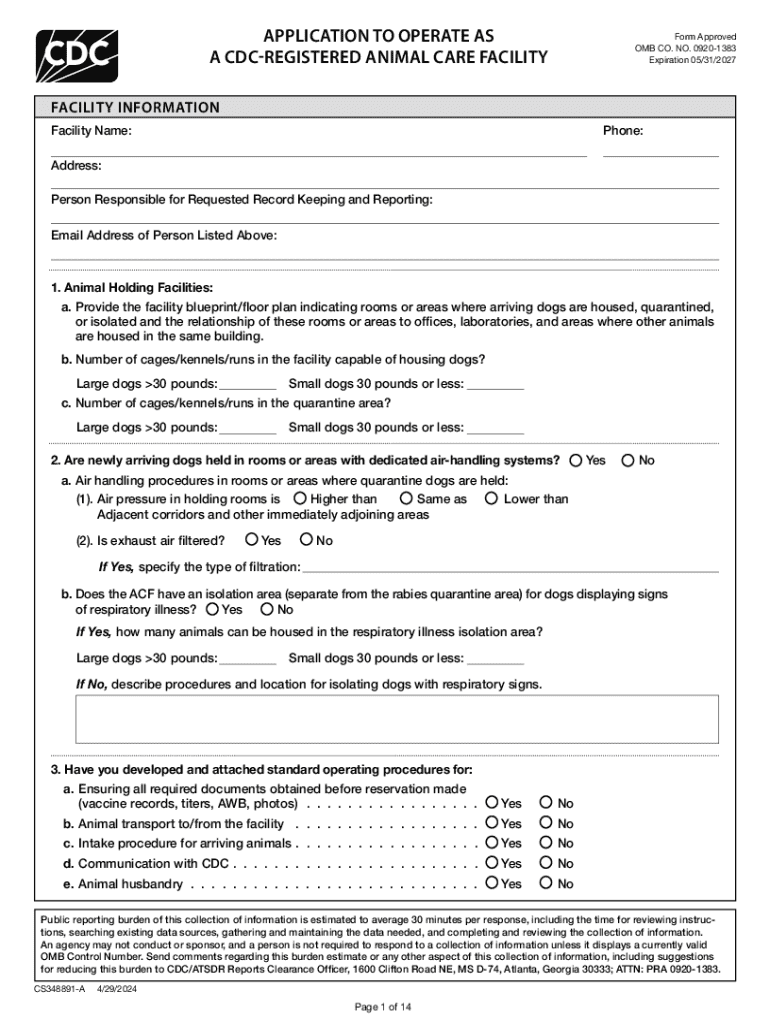Fillable Online Dog Permit Application Form - OMB 0920-1383 Fax Email ...