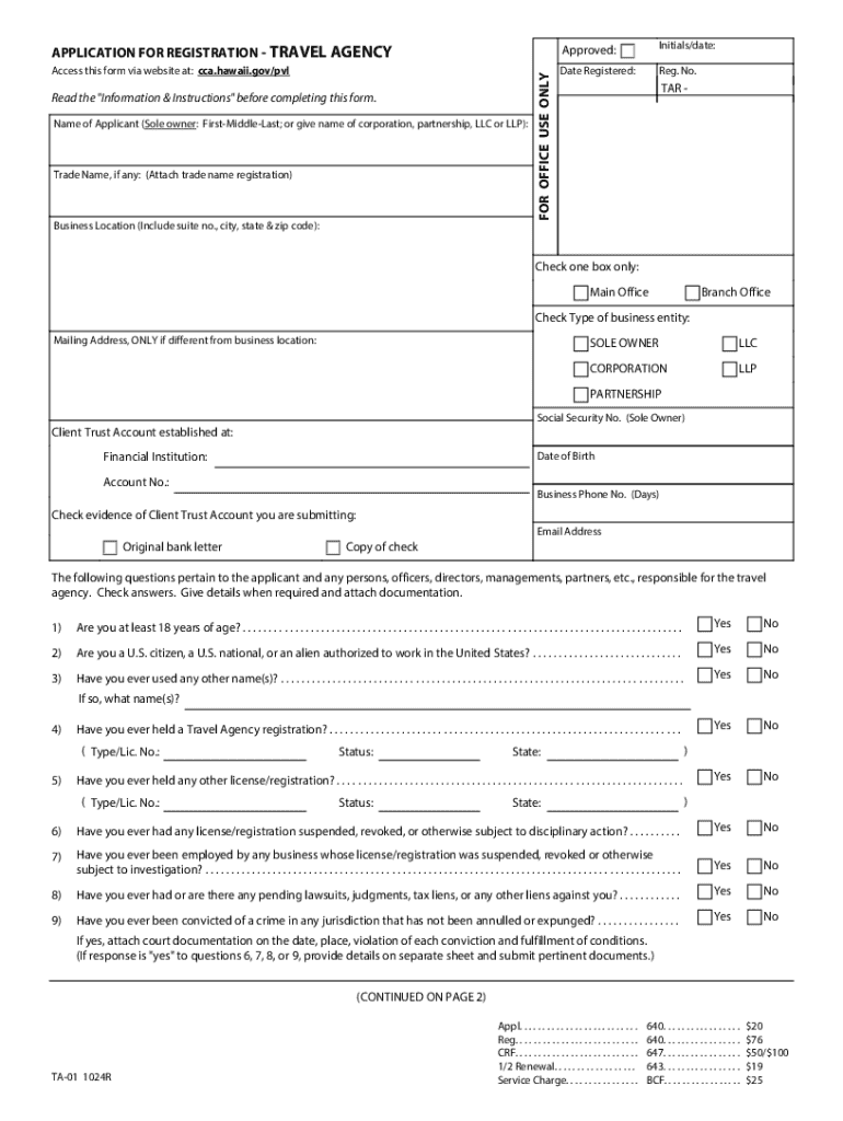 Fillable Online Information & Instructions for Filing - Travel Agency ...