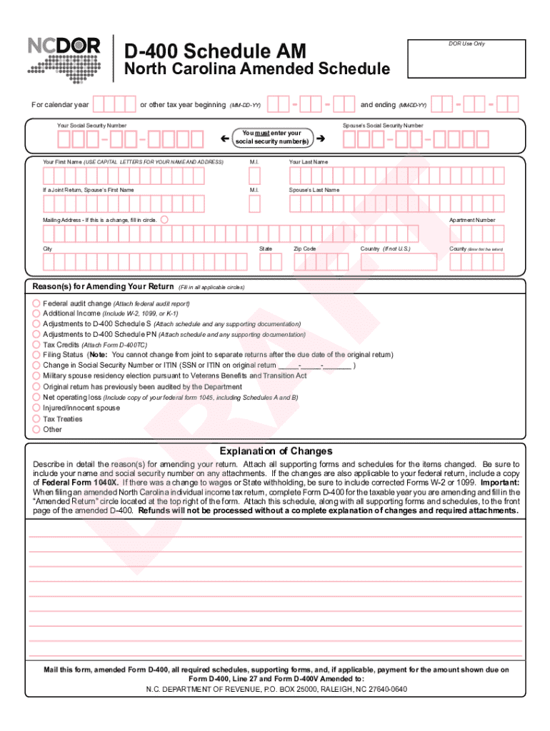 Fillable Online North Carolina Amended Schedule Fax Email Print - pdfFiller