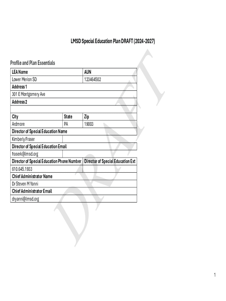 Fillable Online Lmsd Special Education Plan Draft (2024-2027) Fax Email Print - pdfFiller