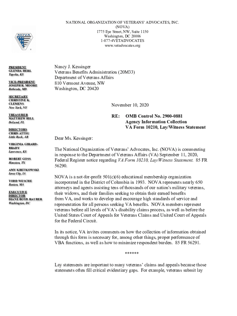 Fillable Online VA Form 10210, Lay/Witness Statement Fax Email Print ...