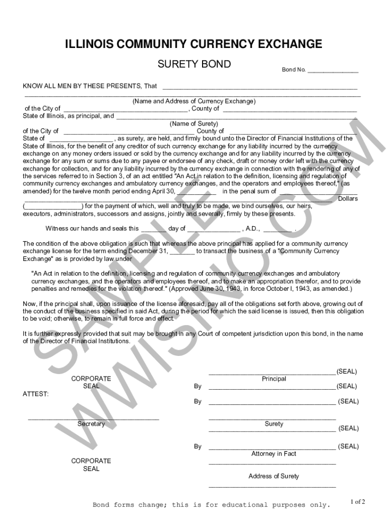 Fillable Online Illinois Community Currency Exchange Surety Bond Fax ...