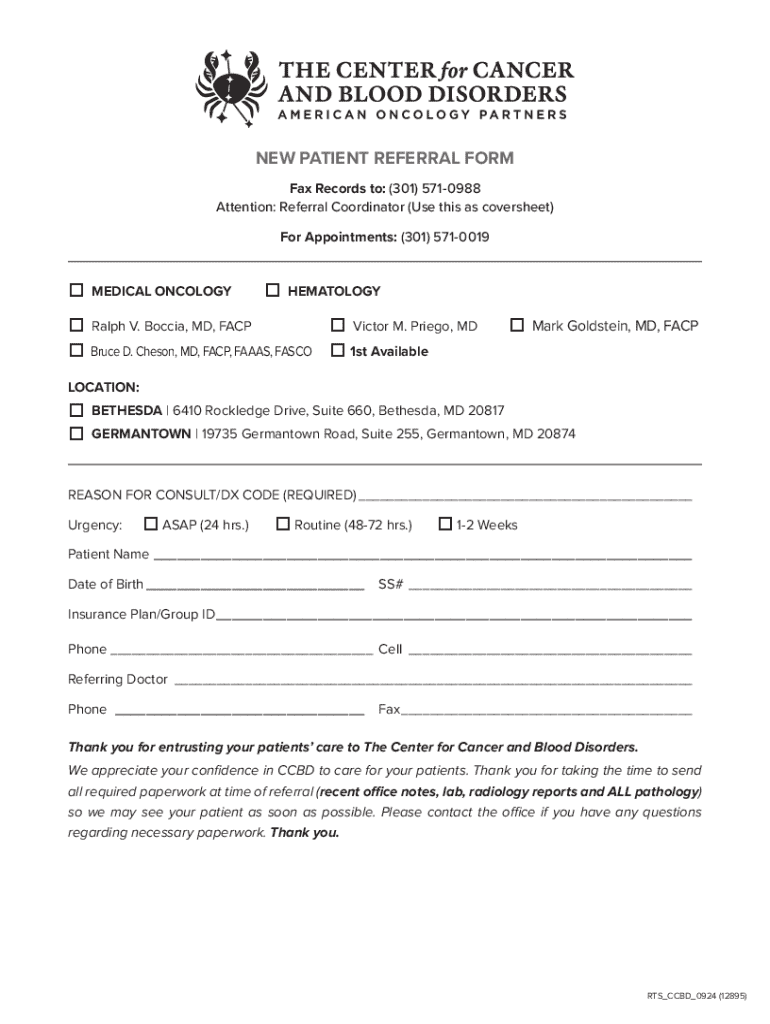 Fillable Online New Patient Referral for Oncology and Hematology Fax ...