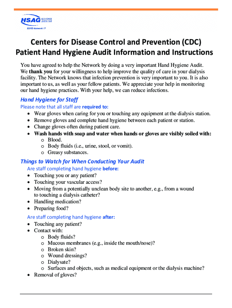 Fillable Online Cdc Hand Hygiene Audit Instructions Fax Email Print ...