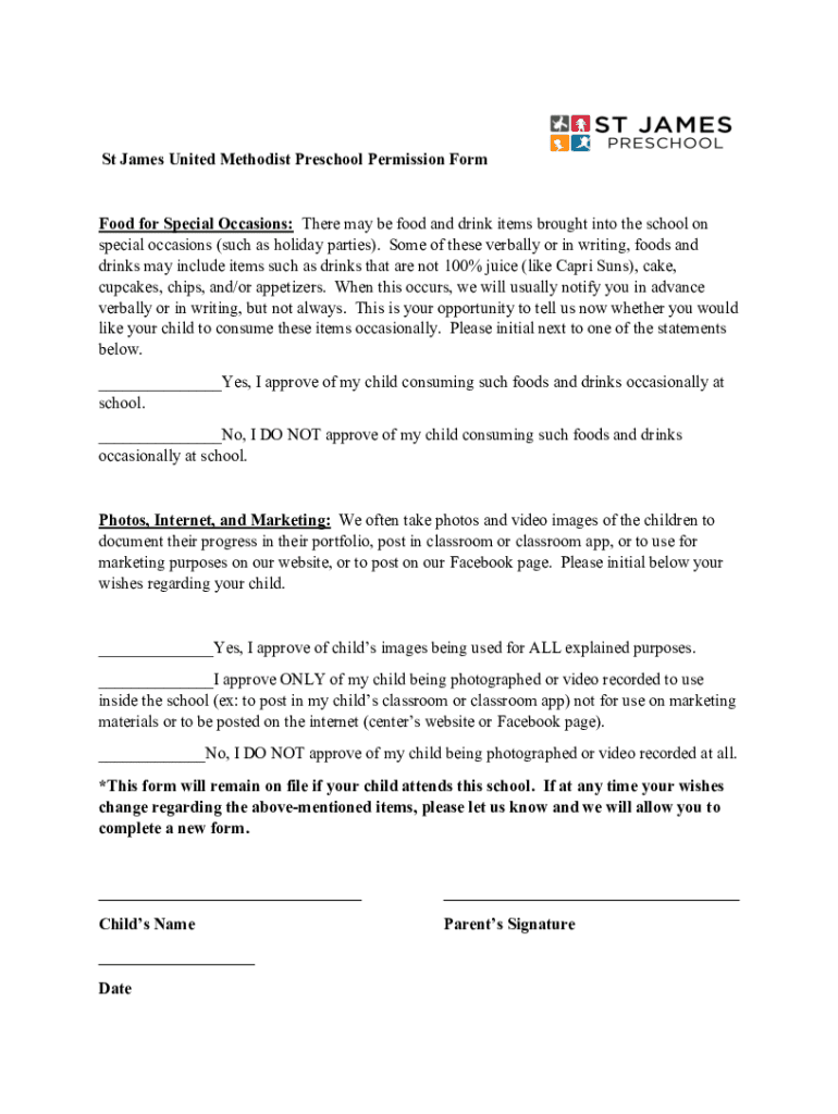 Fillable Online Preschool Permission Form Fax Email Print - pdfFiller