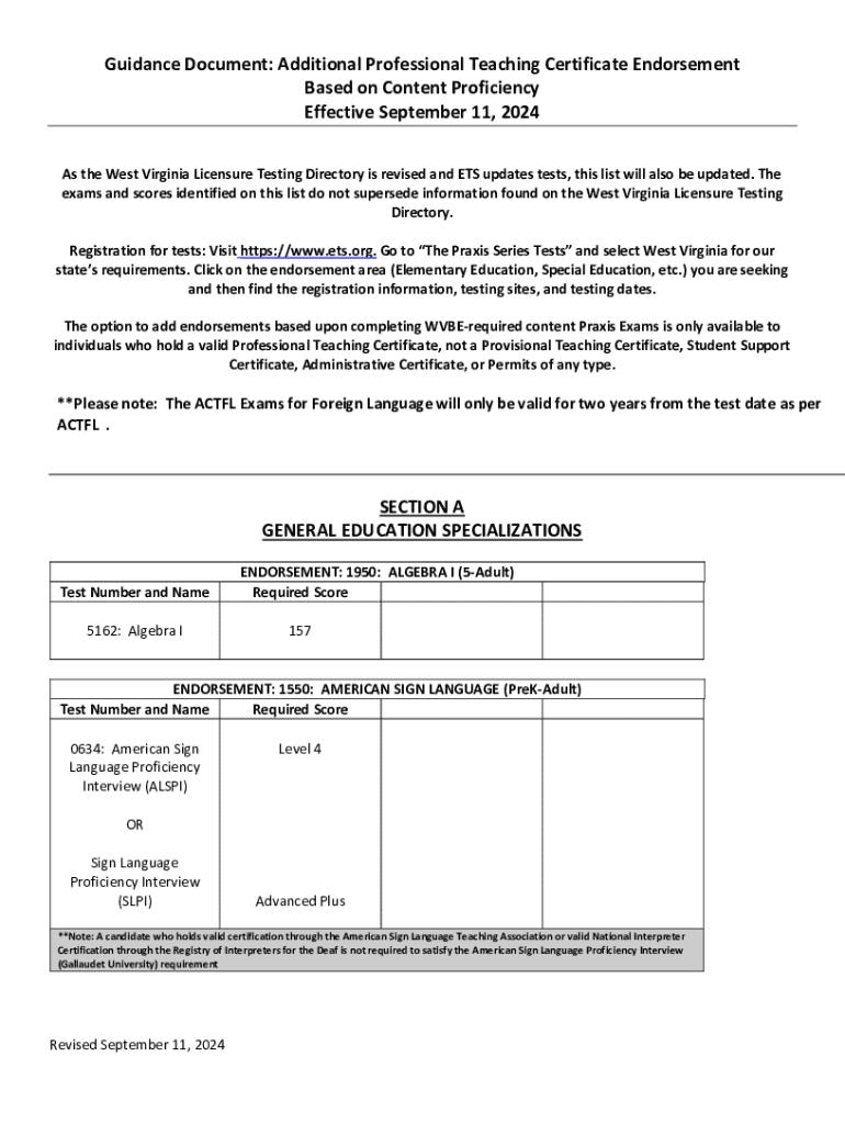 Fillable Online Guidance Document: Additional Professional Teaching ...