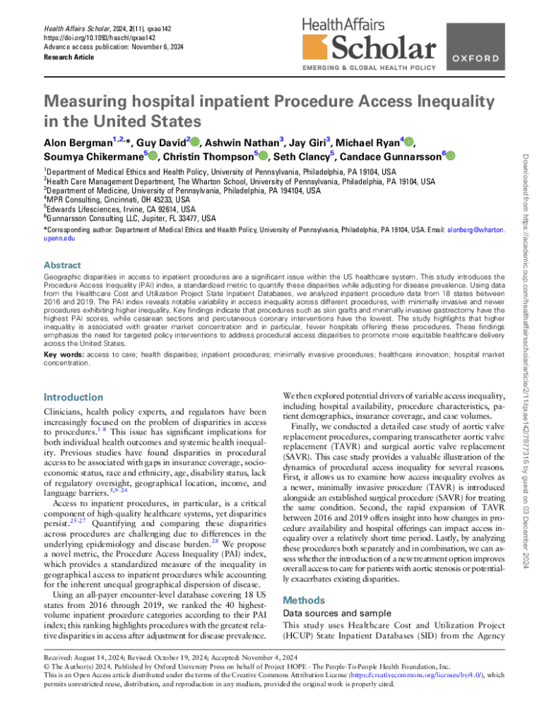 Fillable Online Measuring hospital inpatient Procedure Access ...