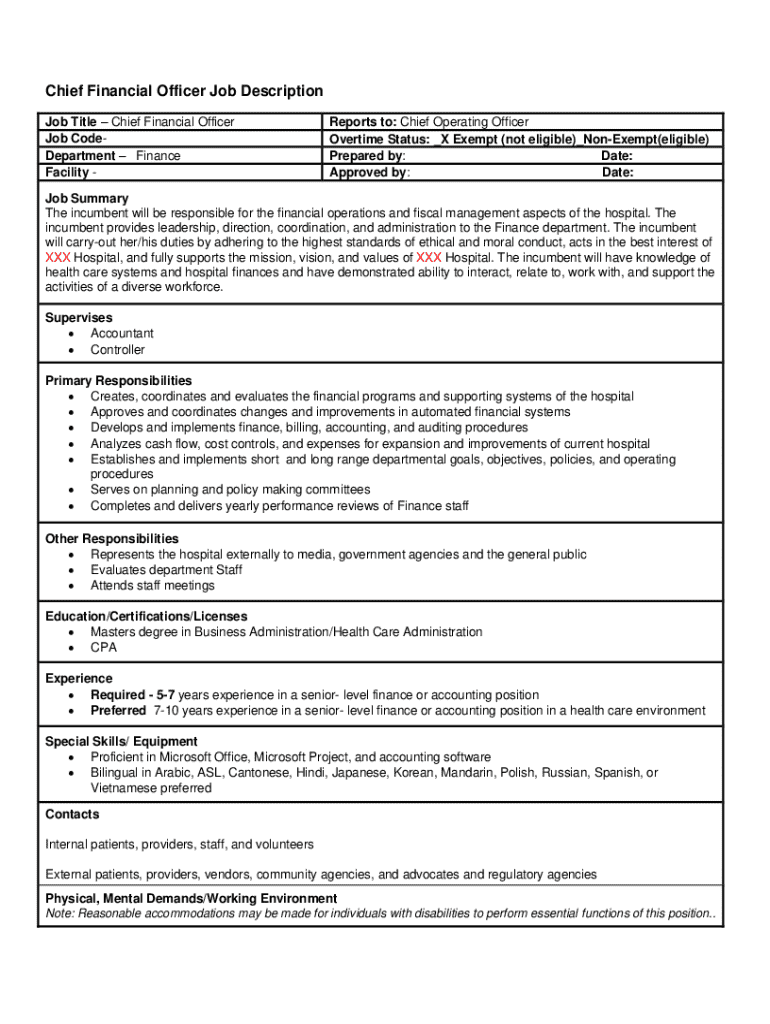 Fillable Online Chief Financial Officer Fax Email Print - pdfFiller