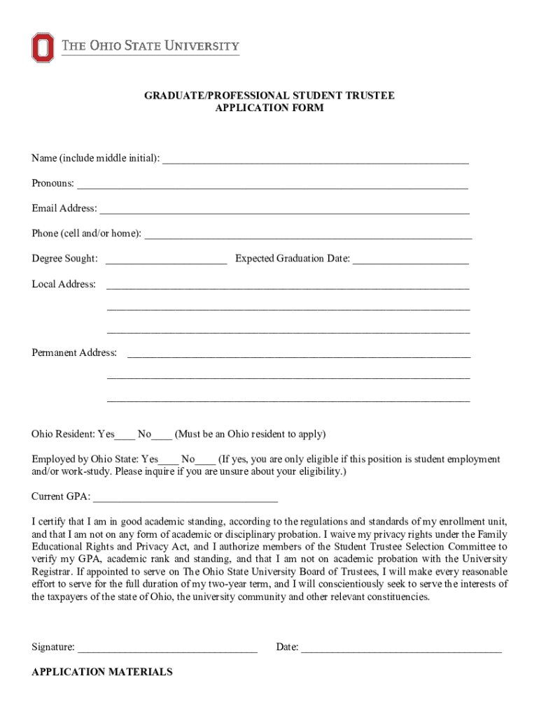 Fillable Online Graduate/professional Student Trustee Application Fax ...