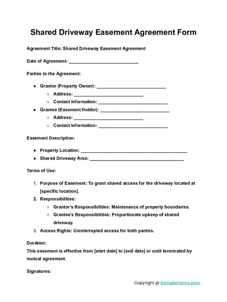 Fillable Online Shared Driveway Agreement Template - Fill Online ...