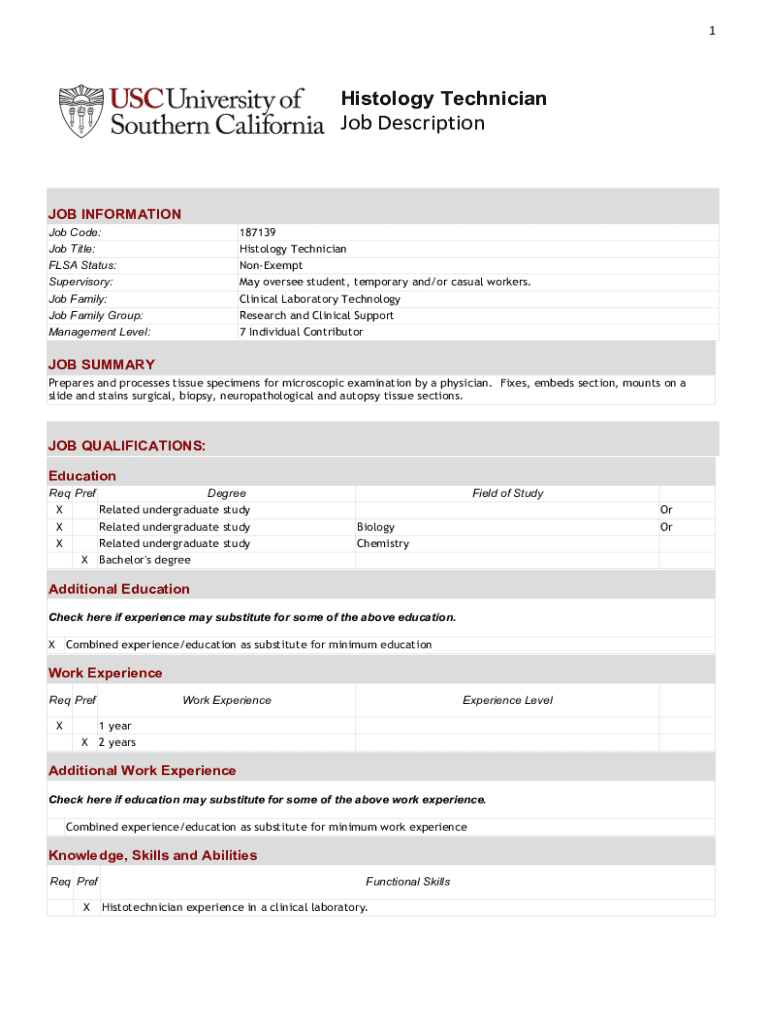 Fillable Online Histology Technician Fax Email Print - pdfFiller