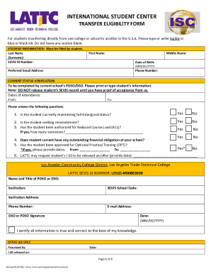 Fillable Online International Student Center Transfer Eligibility Form ...