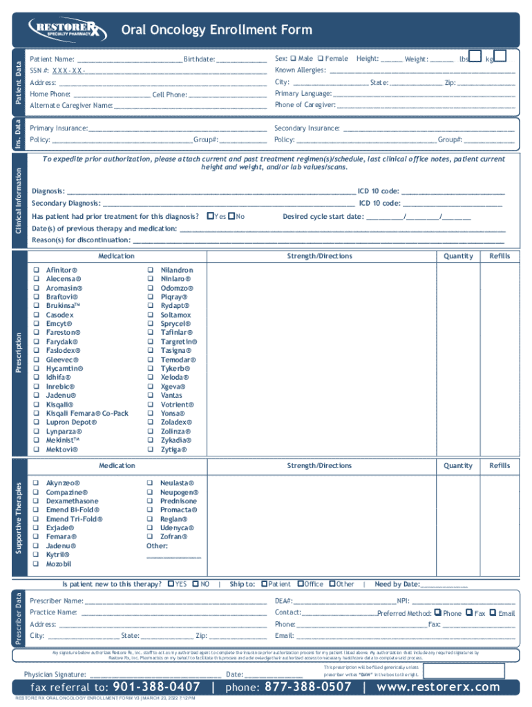 Fillable Online Oral Oncology Enrollment Form Fax Email Print - pdfFiller