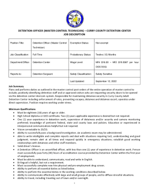 Fillable Online Detention Officer (master Control Technician) – Curry ...