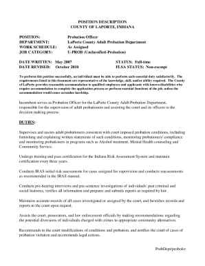 Fillable Online Position Description for Probation Officer - Laporte ...
