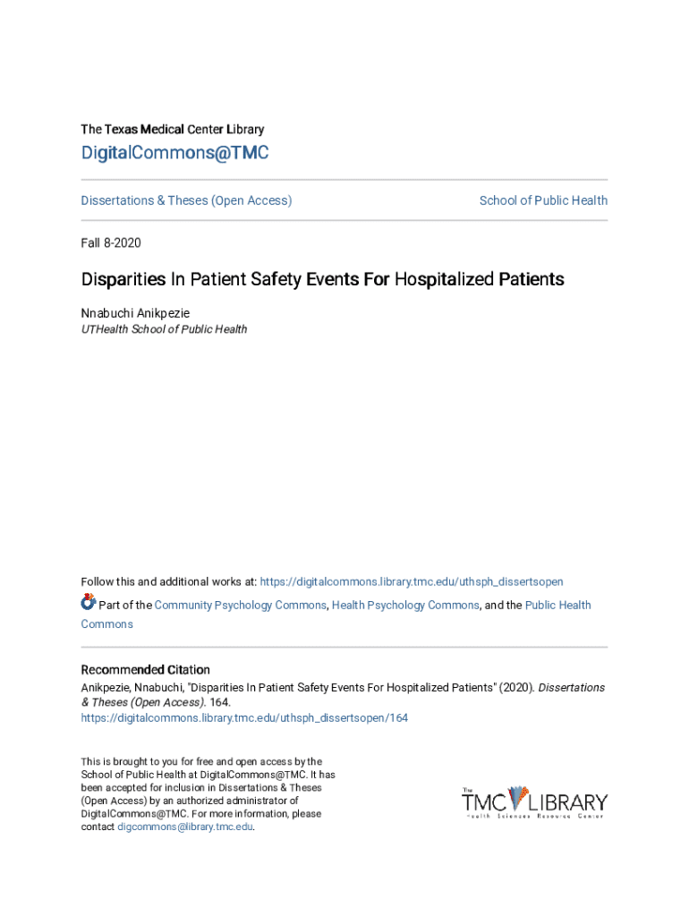Fillable Online Disparities In Patient Safety Events For Hospitalized ...