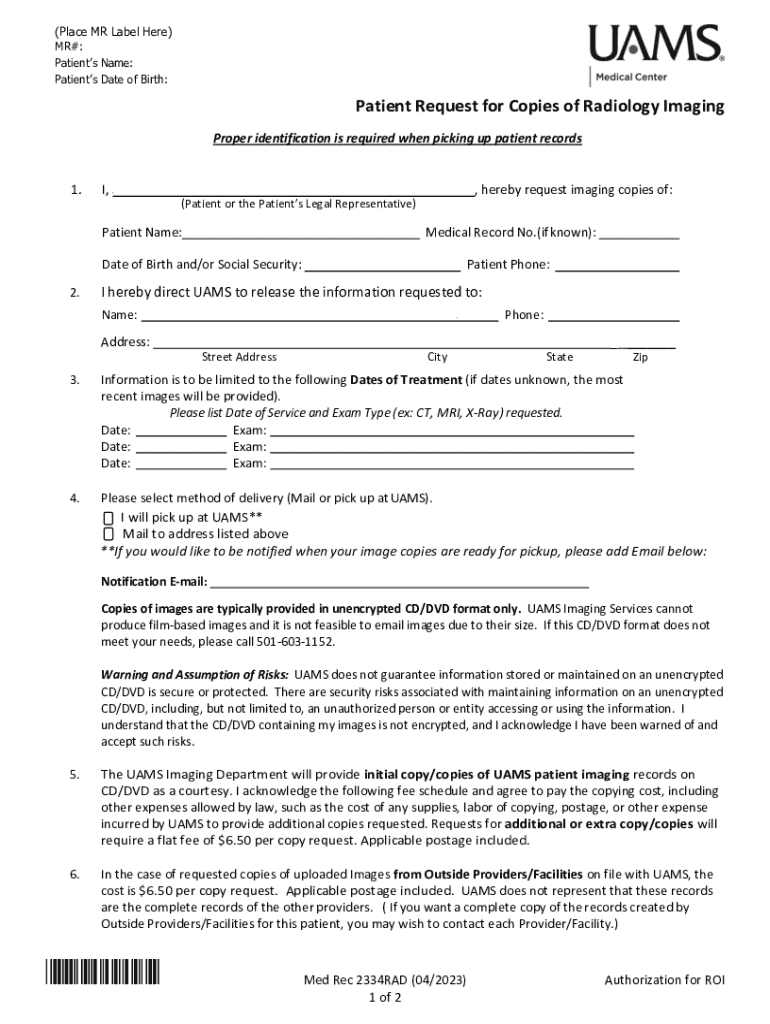 Fillable Online Patient Request for Copies of Radiology Imaging - HIPAA ...