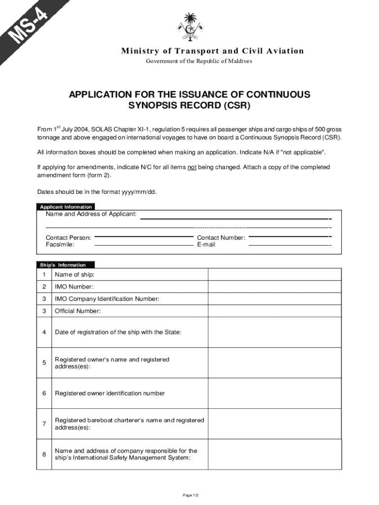 Fillable Online Application form for the issuance of CSR Fax Email ...