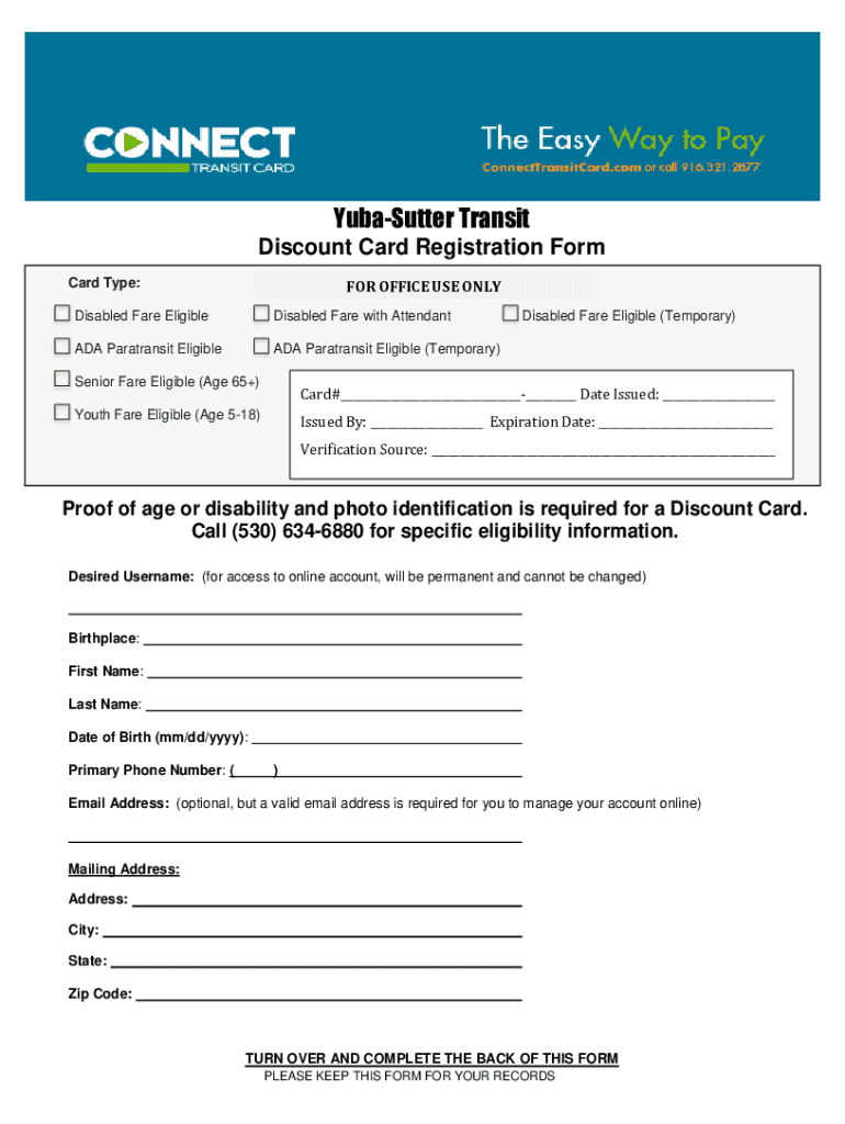 Fillable Online Yuba-sutter Transit Discount Card Registration Fax ...