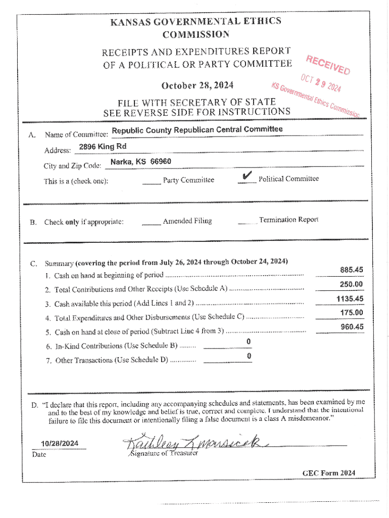 Fillable Online Receipts and Expenditures Report of a Political or ...