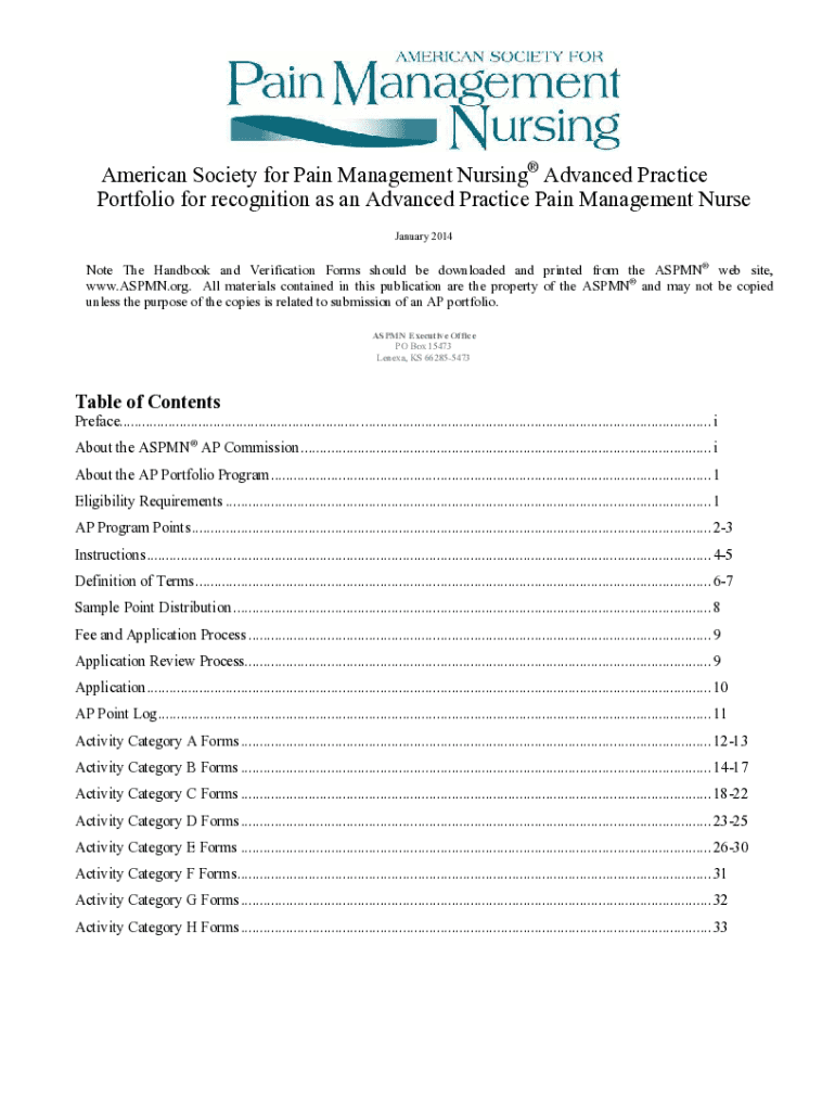 Fillable Online American Society for Pain Management Nursing® Advanced ...