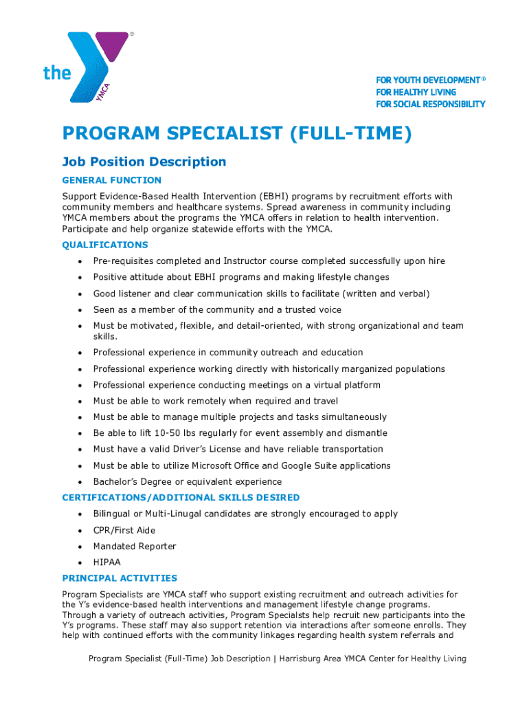 Fillable Online Program Specialist Job Position Description Fax Email ...