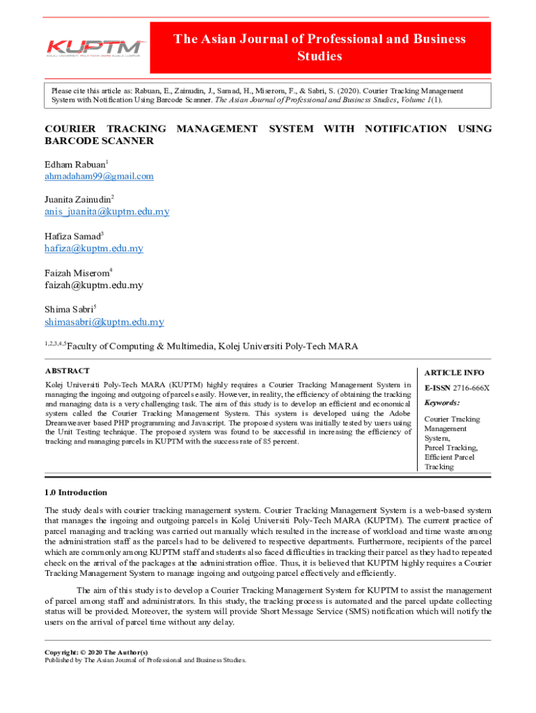Fillable Online The Asian Journal of Professional and Business Studies Fax Email Print - pdfFiller