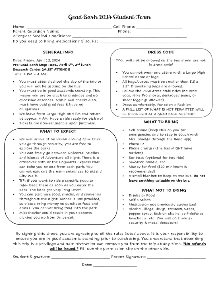 Fillable Online Grad Bash 2024 Student Form Fax Email Print - pdfFiller