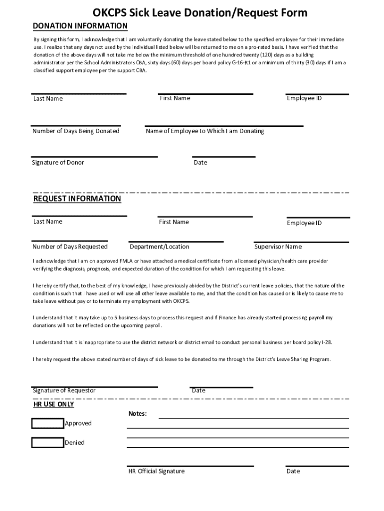 Fillable Online shared sick leave donating or requesting form Fax Email Print - pdfFiller