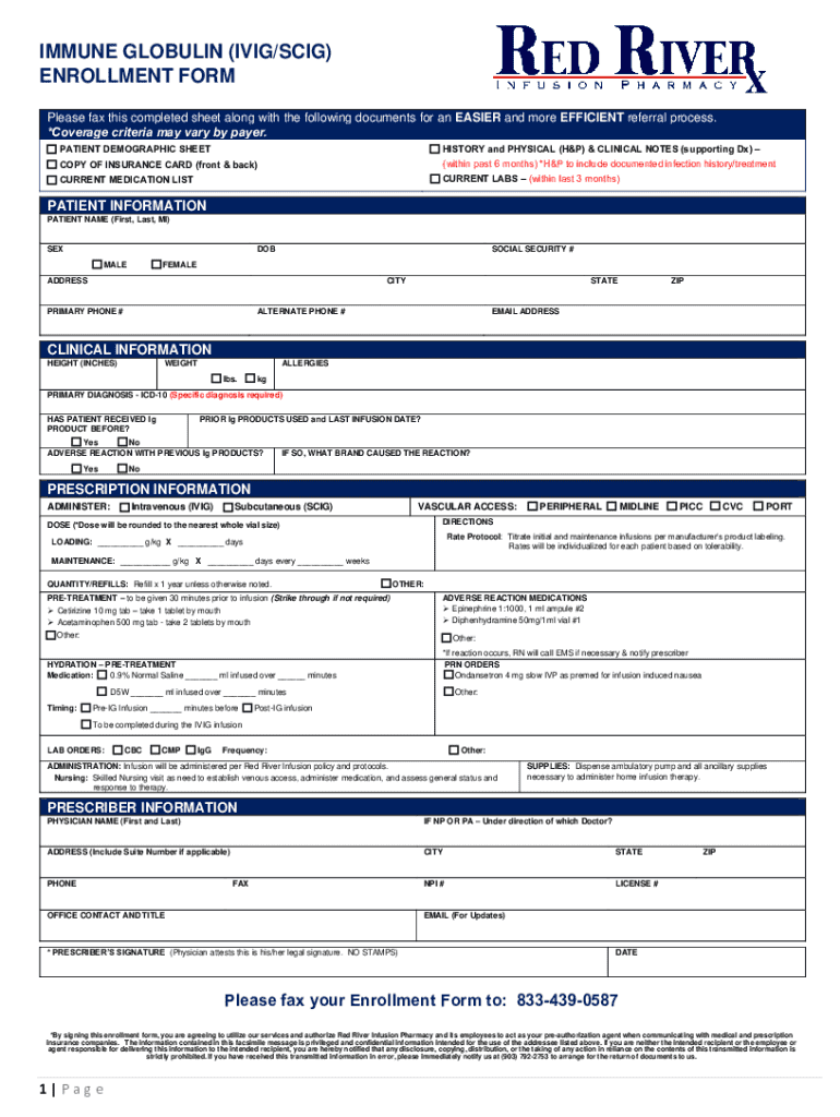 Fillable Online Immune Globulin (ivig/scig) Enrollment Form Fax Email ...