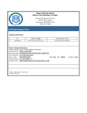 Fillable Online Certificate of Good Standing Request for Isuzu Finance ...