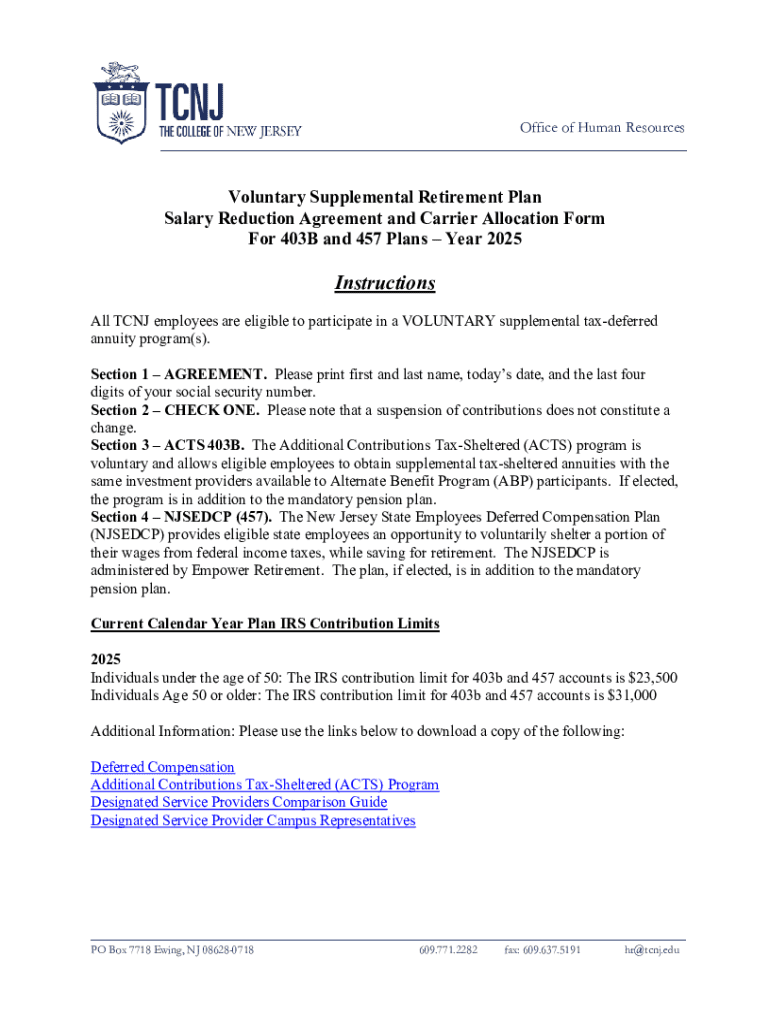 Fillable Online Voluntary Supplemental Retirement Plan for 403b and 457 ...